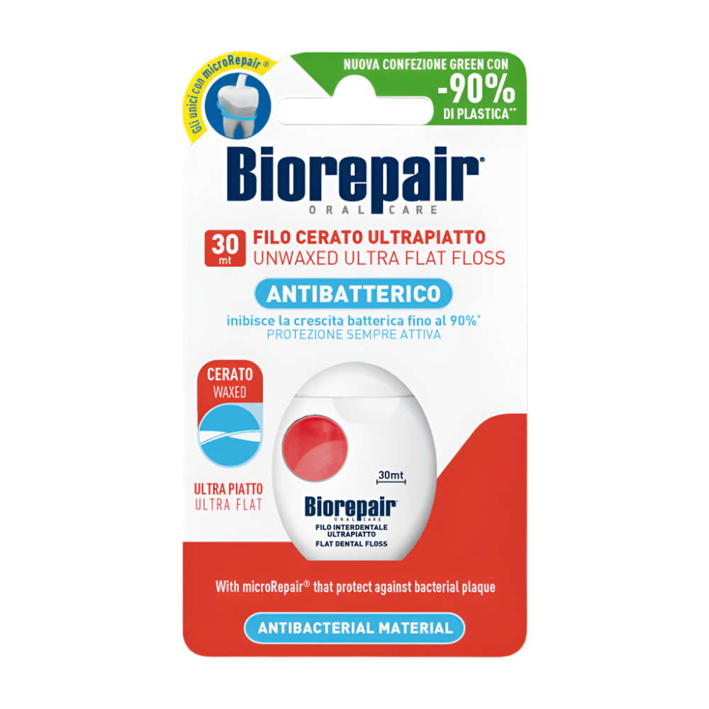 Biorepair Ultra-Flat Unwaxed Dental Floss – Tight-Space Cleaning with ...